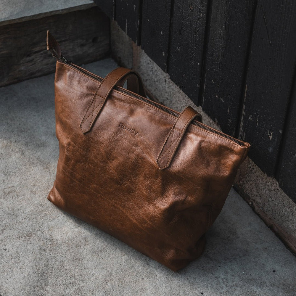 Tote Bag in Rich, Brown Cedar Leather | Leather Tote Bags | ROWDY BAGS